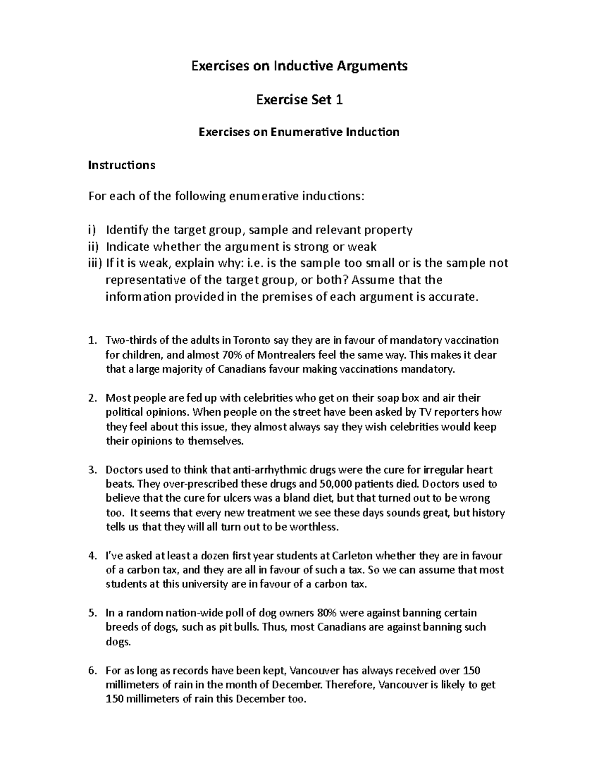 Exercises on Inductive Arguments - Exercises on Inductive Arguments Exercise Set 1 Exercises on ...