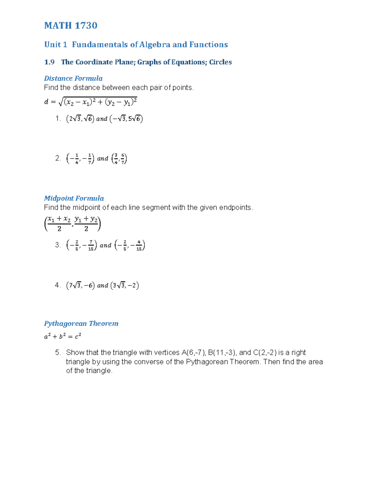 Unit 1 In Class Assignments Warning Tt Undefined Function 32 Math 1730 Unit 1 Fundamentals