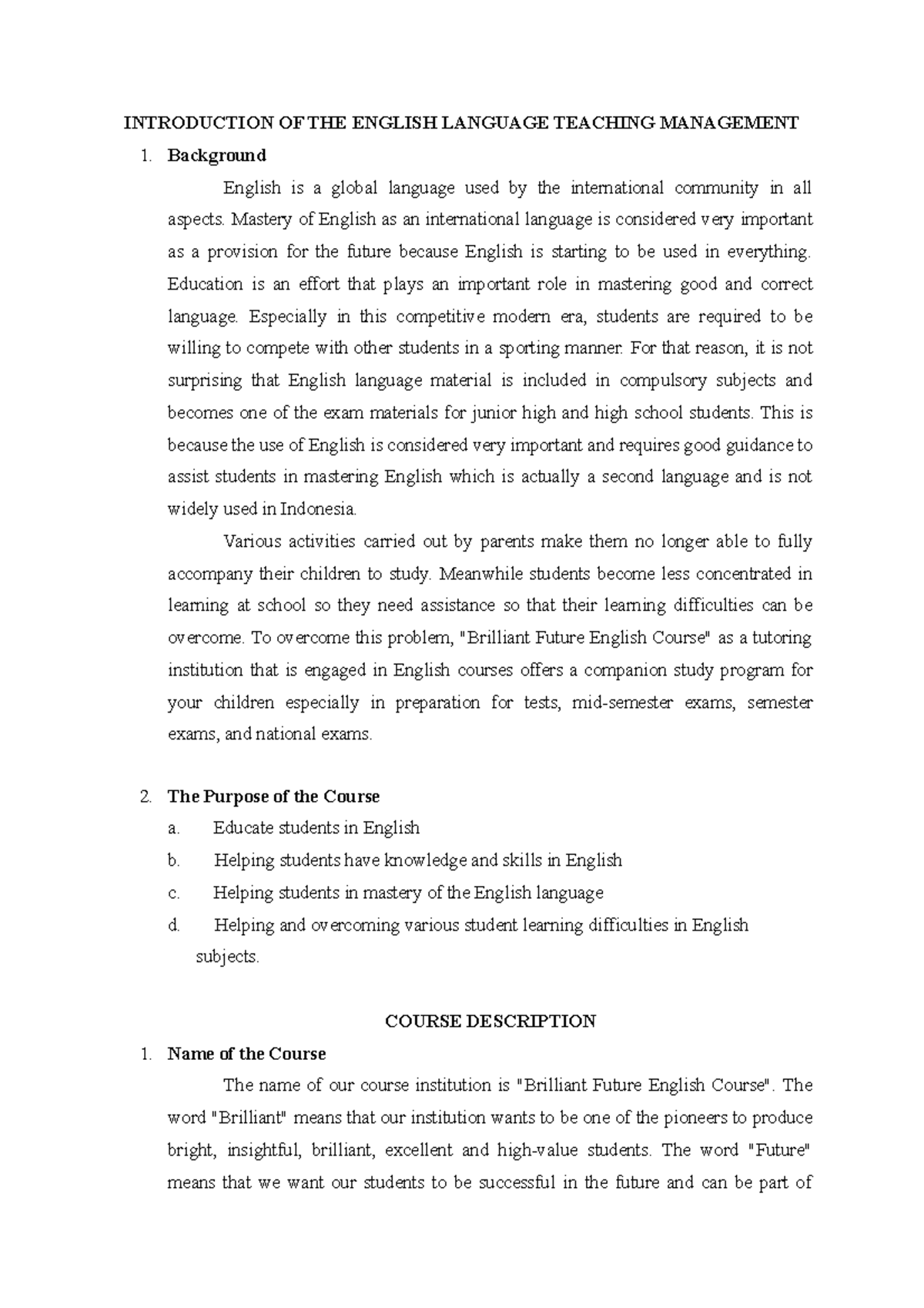 Introduction OF English Langugae Teaching Management - INTRODUCTION OF ...