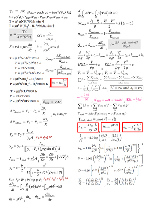 Formula Sheet - Summary Fluid Mechanics - Patm a ( FV FH ) Patm Pabs P2 ...