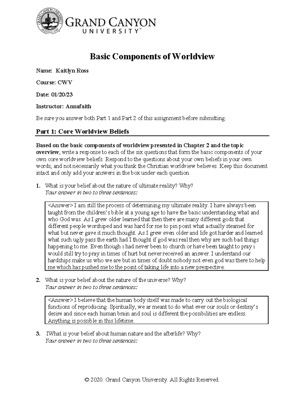 CWV 101 301 RS T1Basic Components Of Worldview - © 2020. Grand Canyon ...