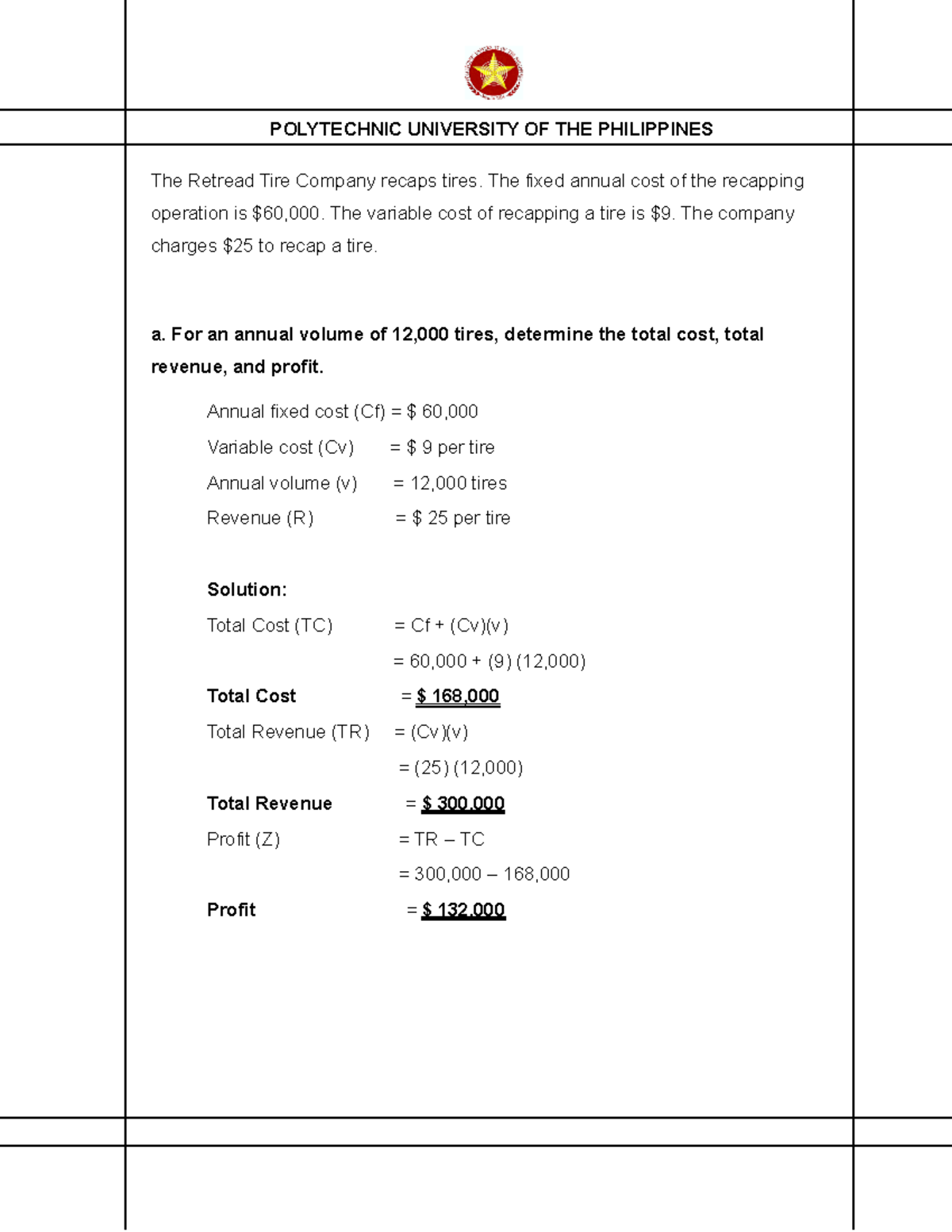 Break Even Analysis case problem - The Retread Tire Company recaps ...