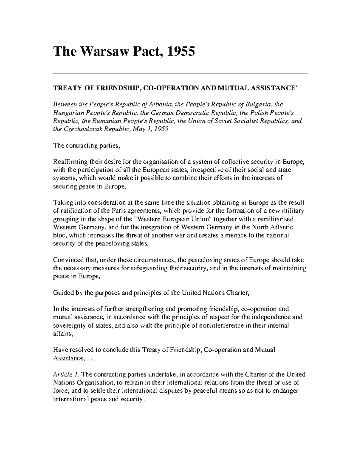 Warsaw Pact 1955 - No description - The Warsaw Pact, 1955 TREATY OF ...