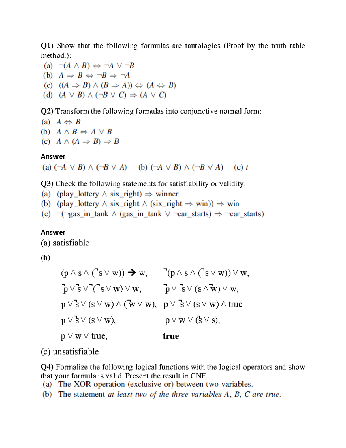 Sheet Logic Program - omo - Q1) Show that the following formulas are ...