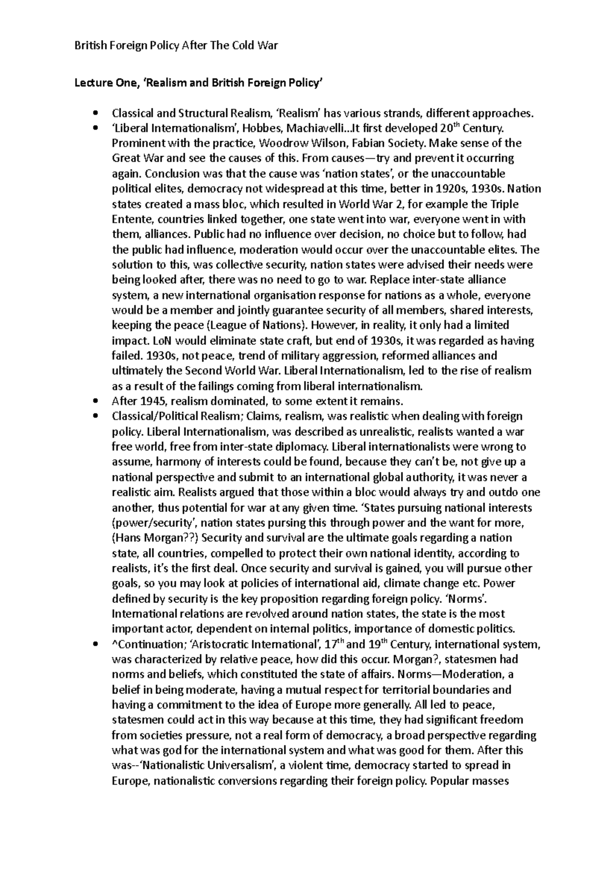 British Foreign Policy After The Cold War Lecture One - Studocu