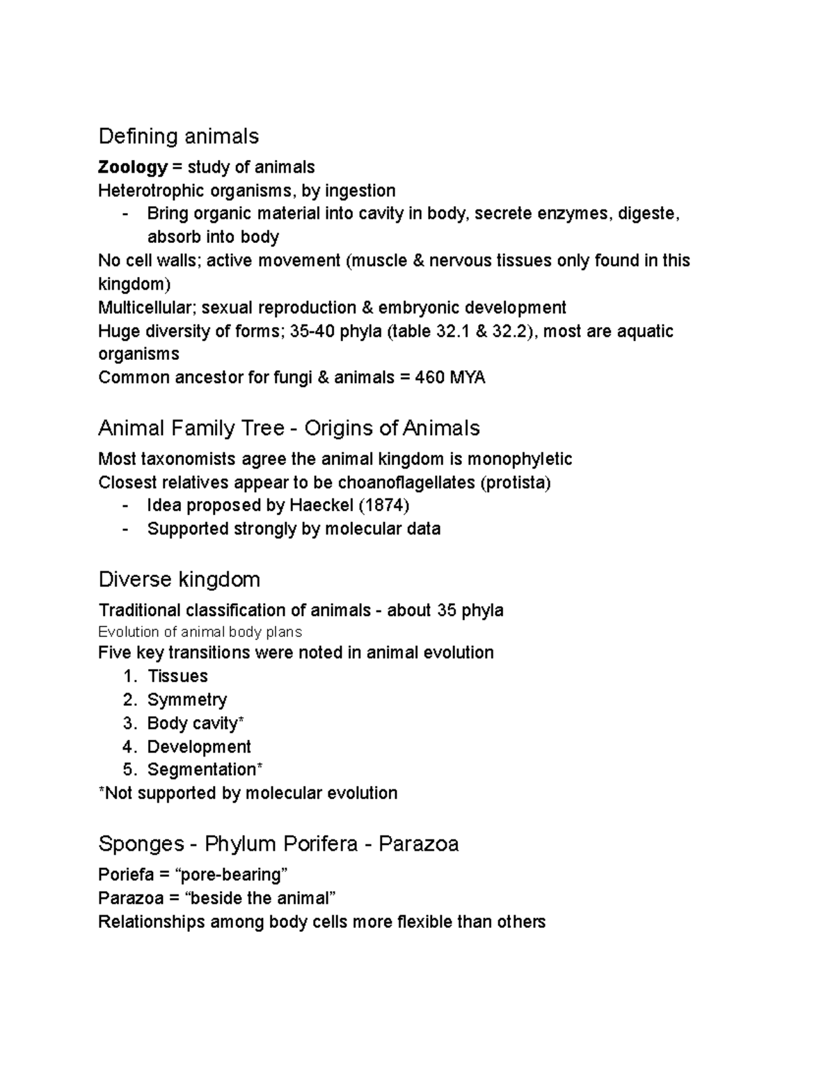 BIOL110 Chapter 32-34 - Hawkins lecture notes from the final week ...