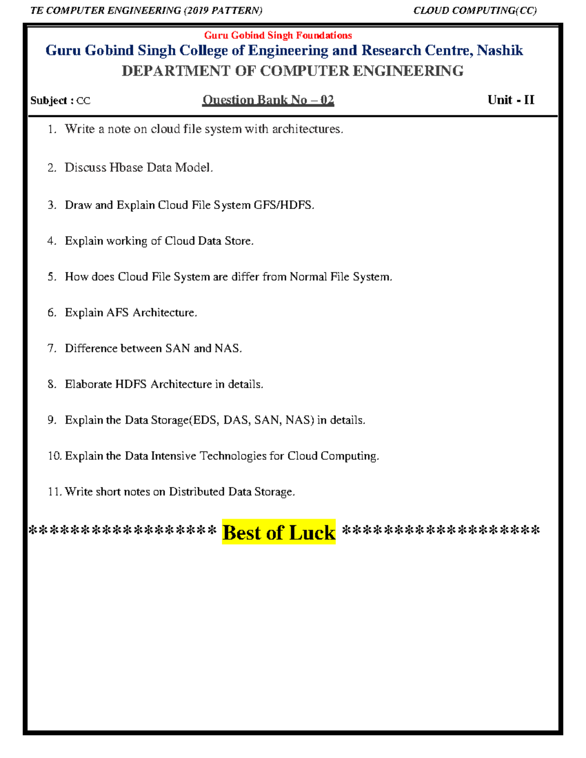 Unit Ii Qb Question Bank Te Computer Engineering 2019 Pattern Cloud Computingcc Guru
