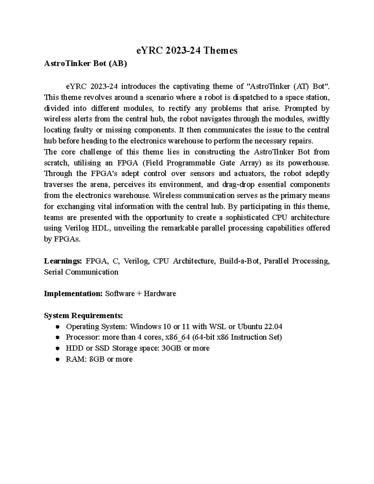 E YRC 2023-24 Themes - eYRC theme - eYRC 2023-24 Themes AstroTinker Bot (AB) eYRC 2023-24 ...