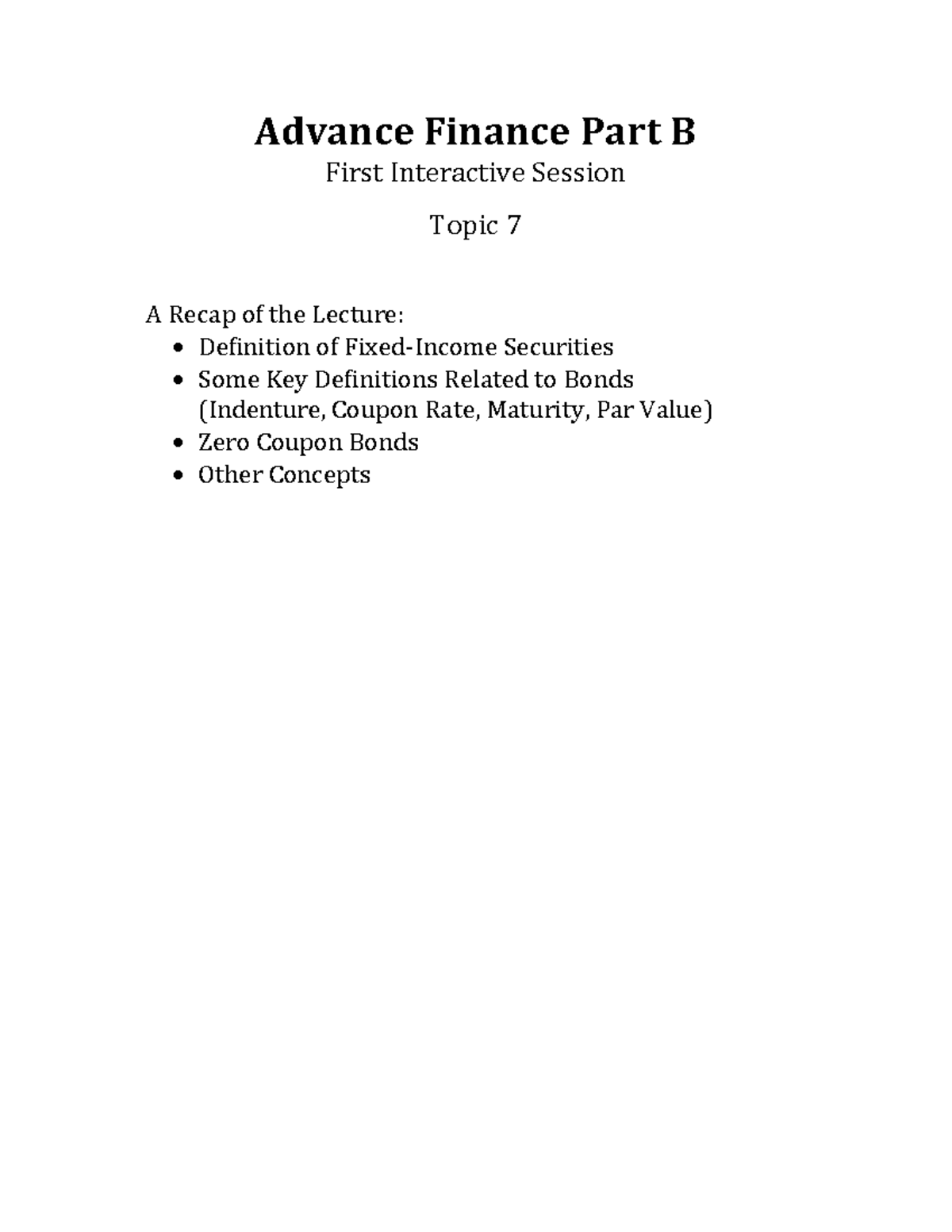 Advanced Finance Session 1 - Advance Finance Part B First Interactive ...