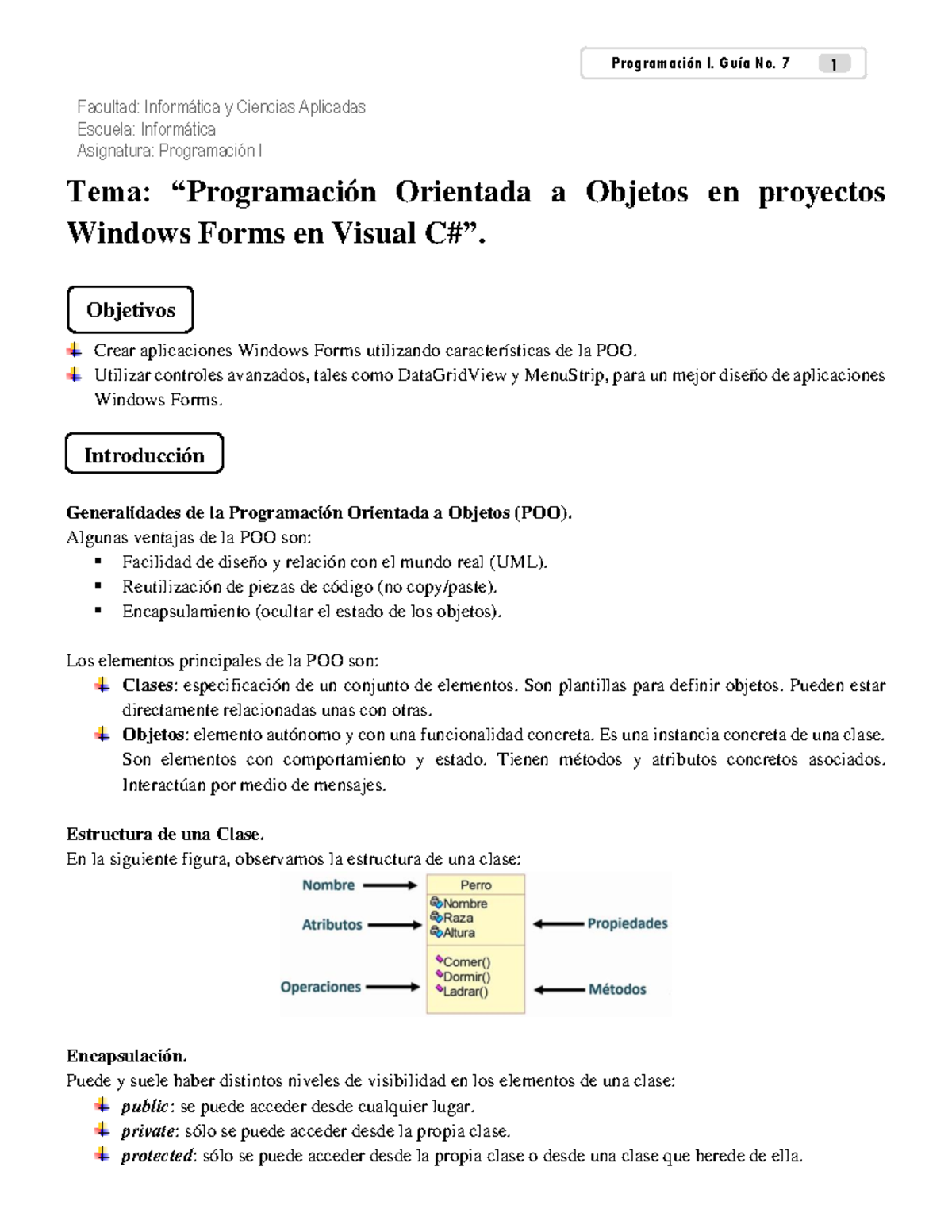 Guía No. 7 Programación I - Tema: “Programación Orientada a Objetos en proyectos Windows Forms ...