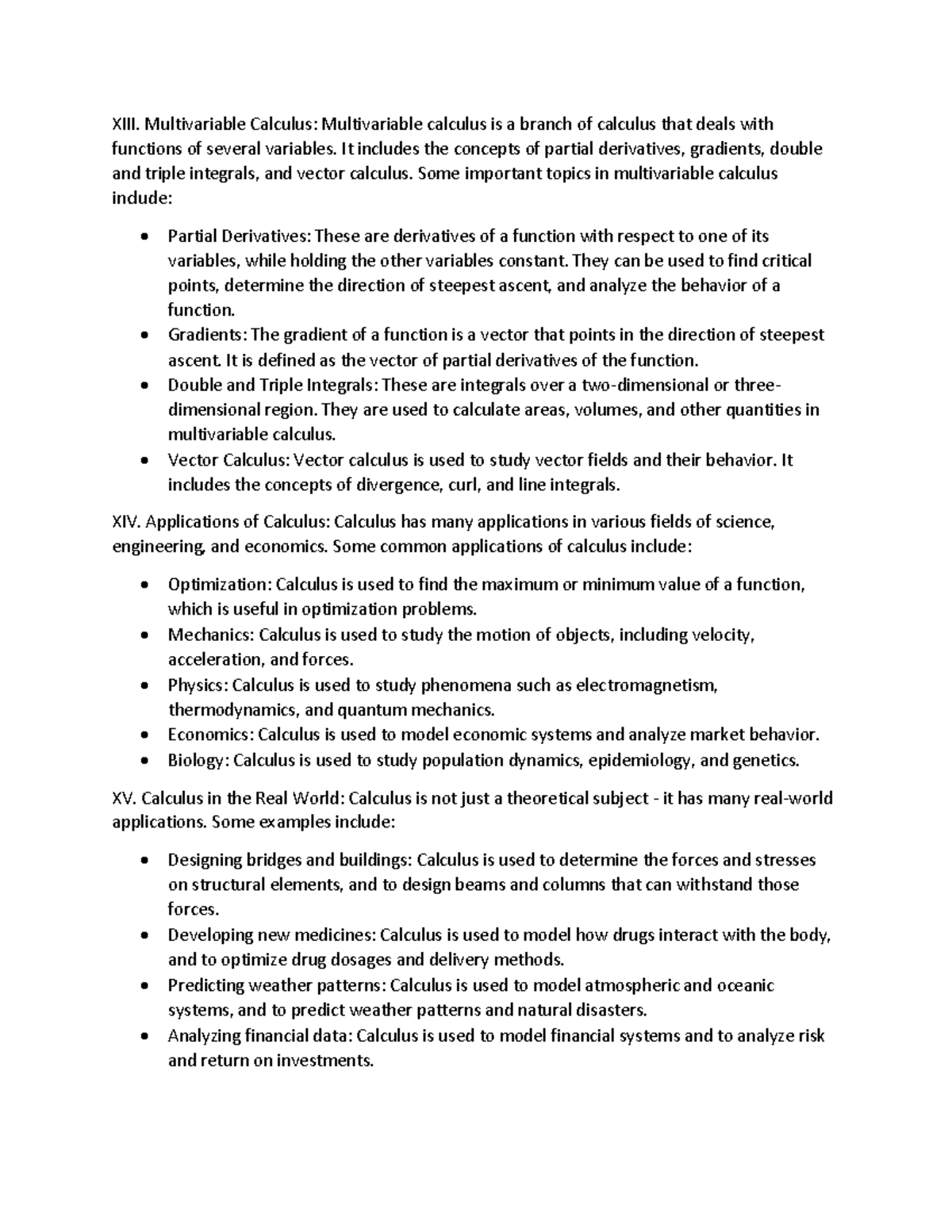 Calc - Calc - XIII. Multivariable Calculus: Multivariable calculus is a ...