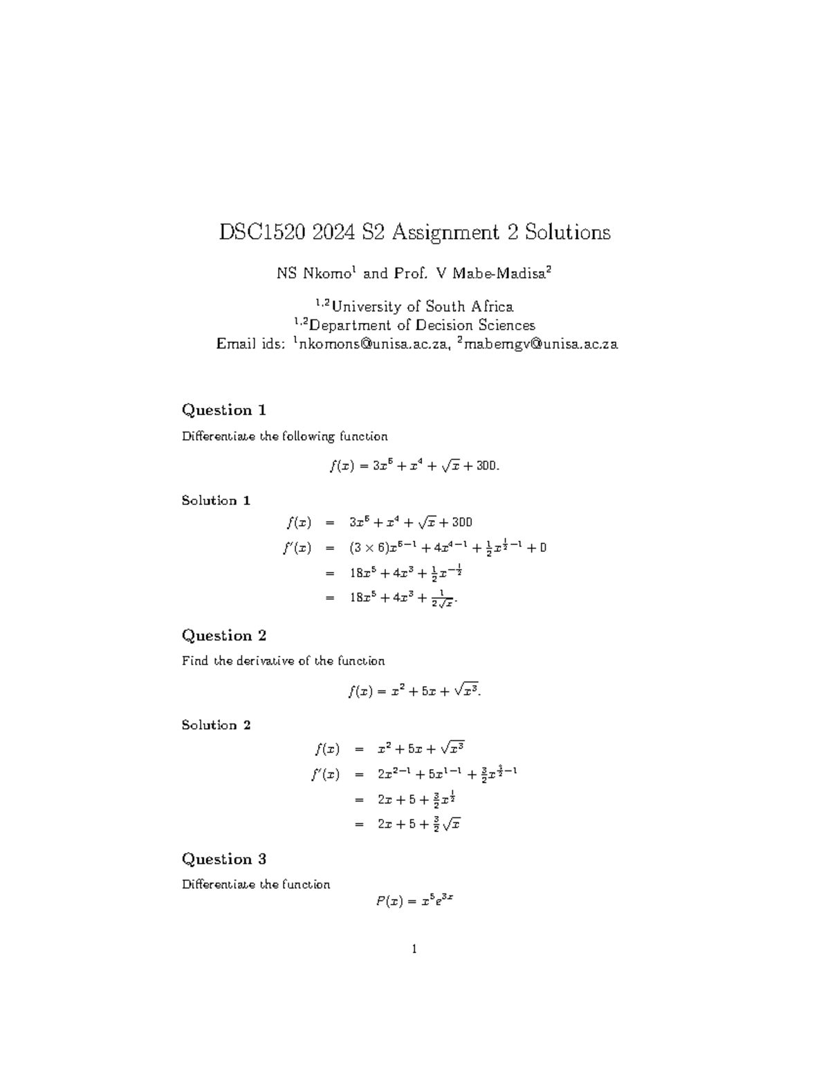 Assignment 2 - V Mabe-Madisa 2 1, University of South Africa 1 ...
