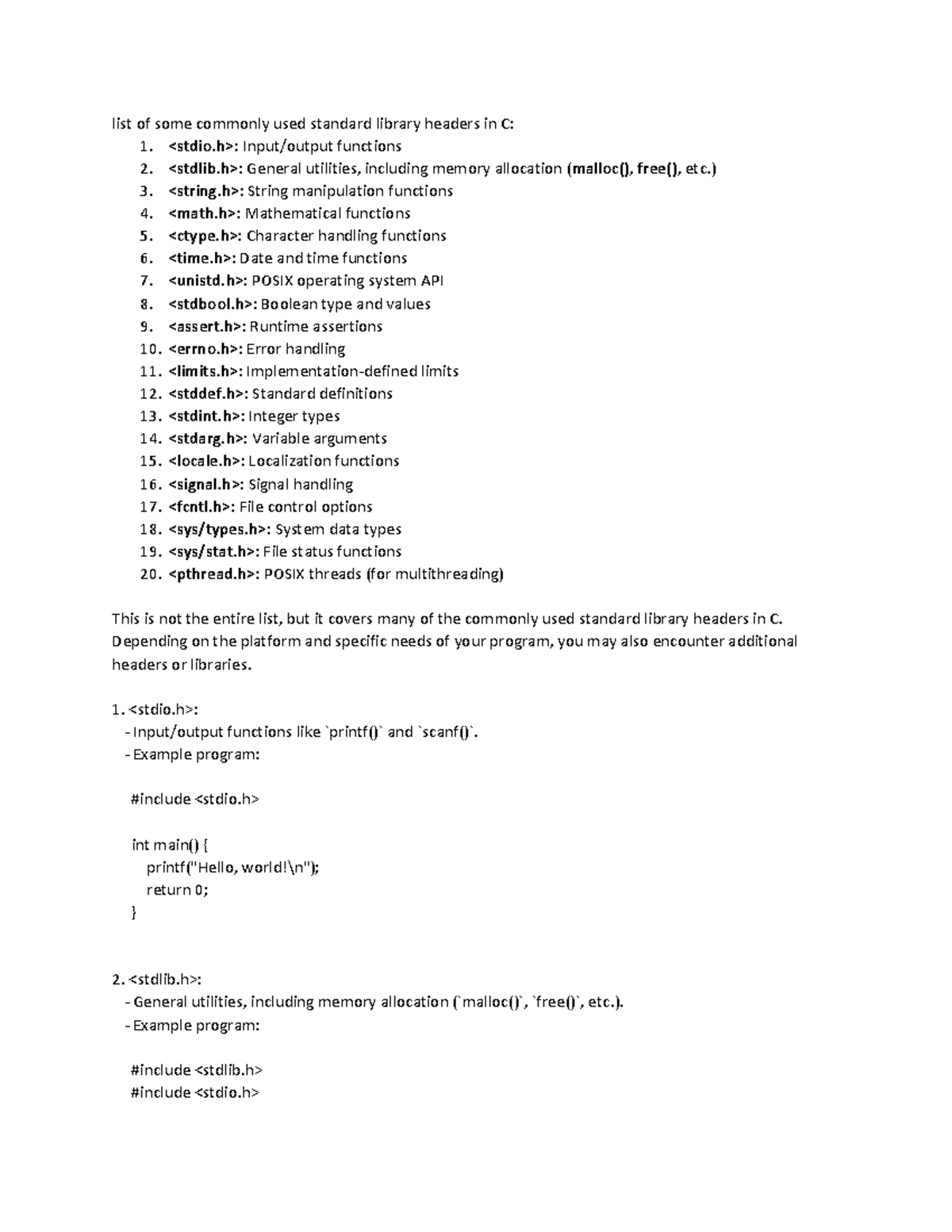 Standard library headers in C - : Input/output functions 2. : General ...