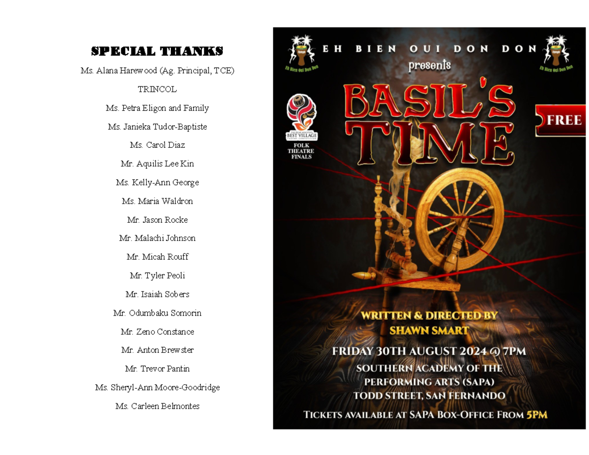 Basil Time Programme - kkkkkk - SPECIAL THANKS Ms. Alana Harewood (Ag ...