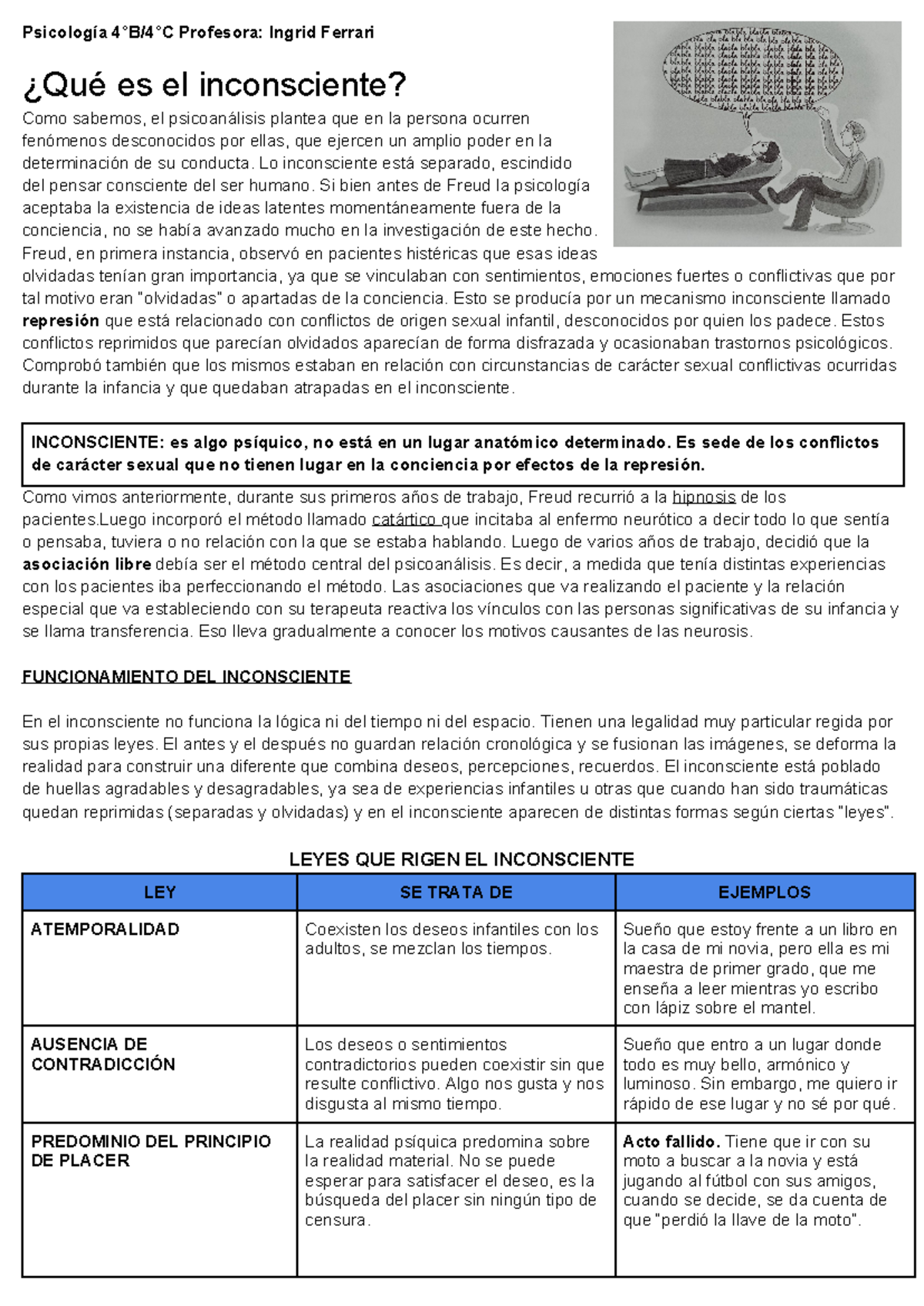 EL Inconsciente - Psicología 4°B/4°C Profesora: Ingrid Ferrari ¿Qué es ...