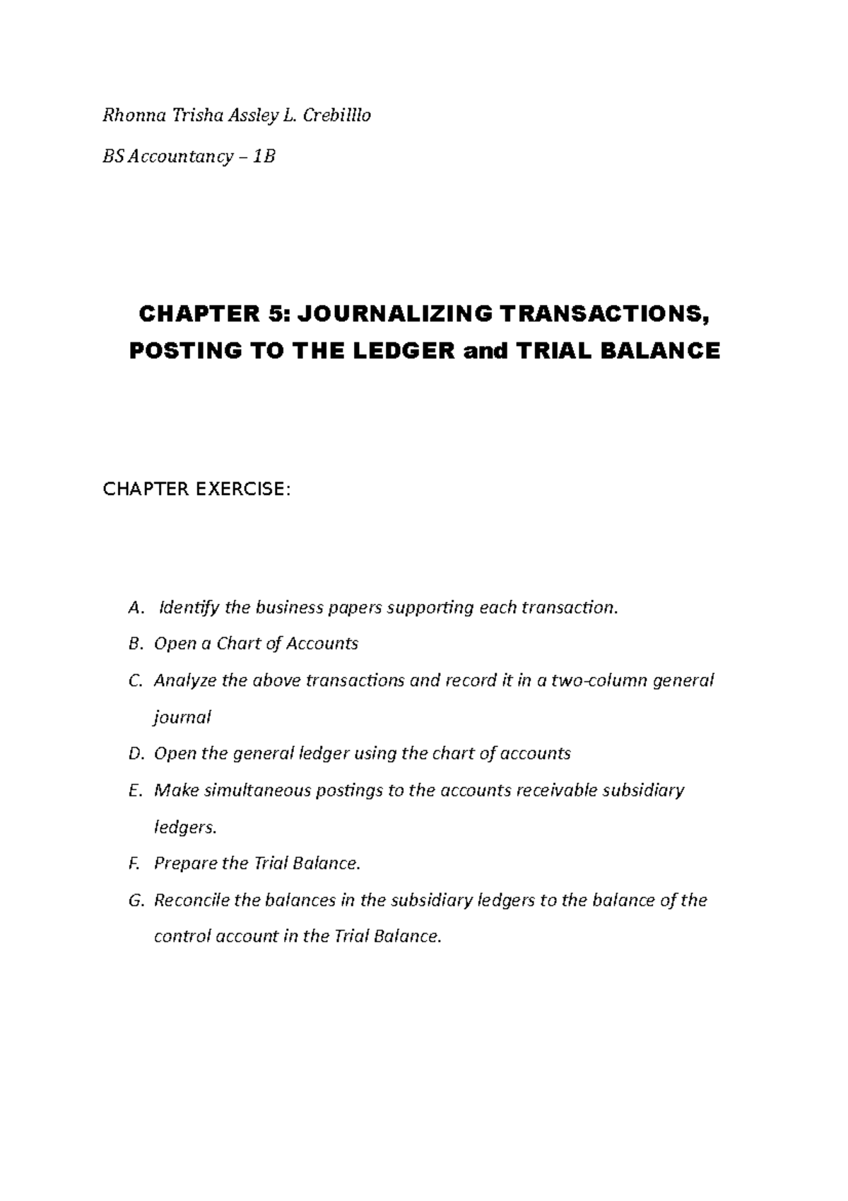 FAR Chapter 5 Exercises - Rhonna Trisha Assley L. Crebilllo BS ...