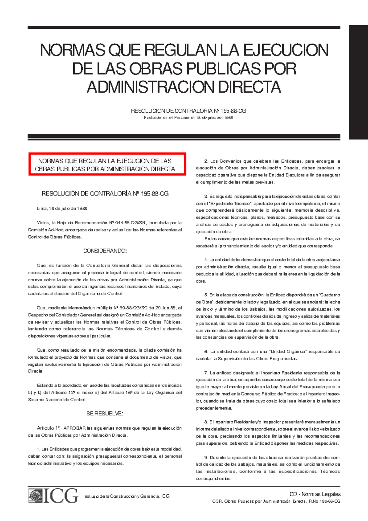 24 res 195 88 cg - Resolución de Contraloria General de la República Nº ...