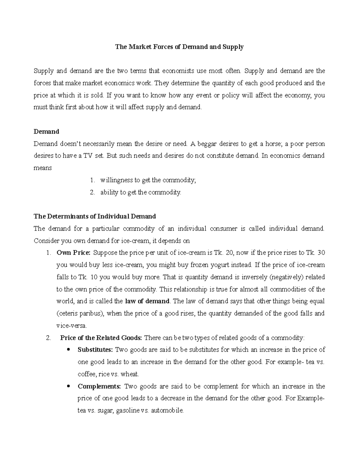 Micro Lecture note - cover - The Market Forces of Demand and Supply ...