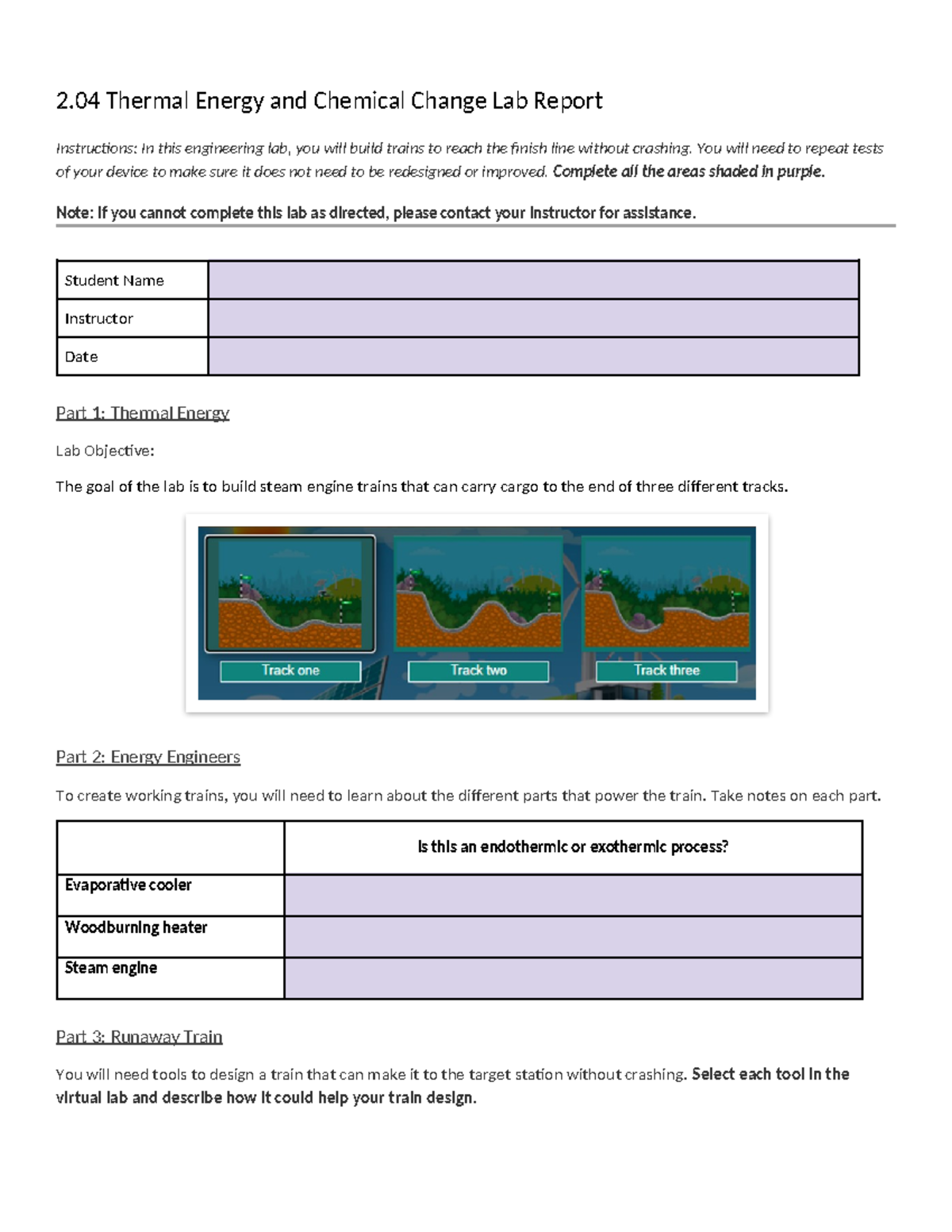 Engineering lab report - 2 Thermal Energy and Chemical Change Lab ...