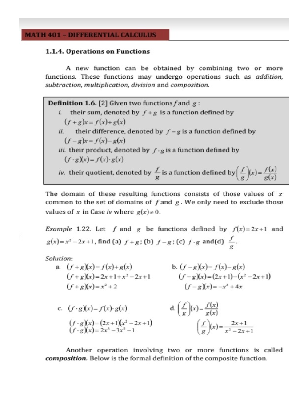 WEEK 2 - Operations On Functionss - Diffcal - Studocu