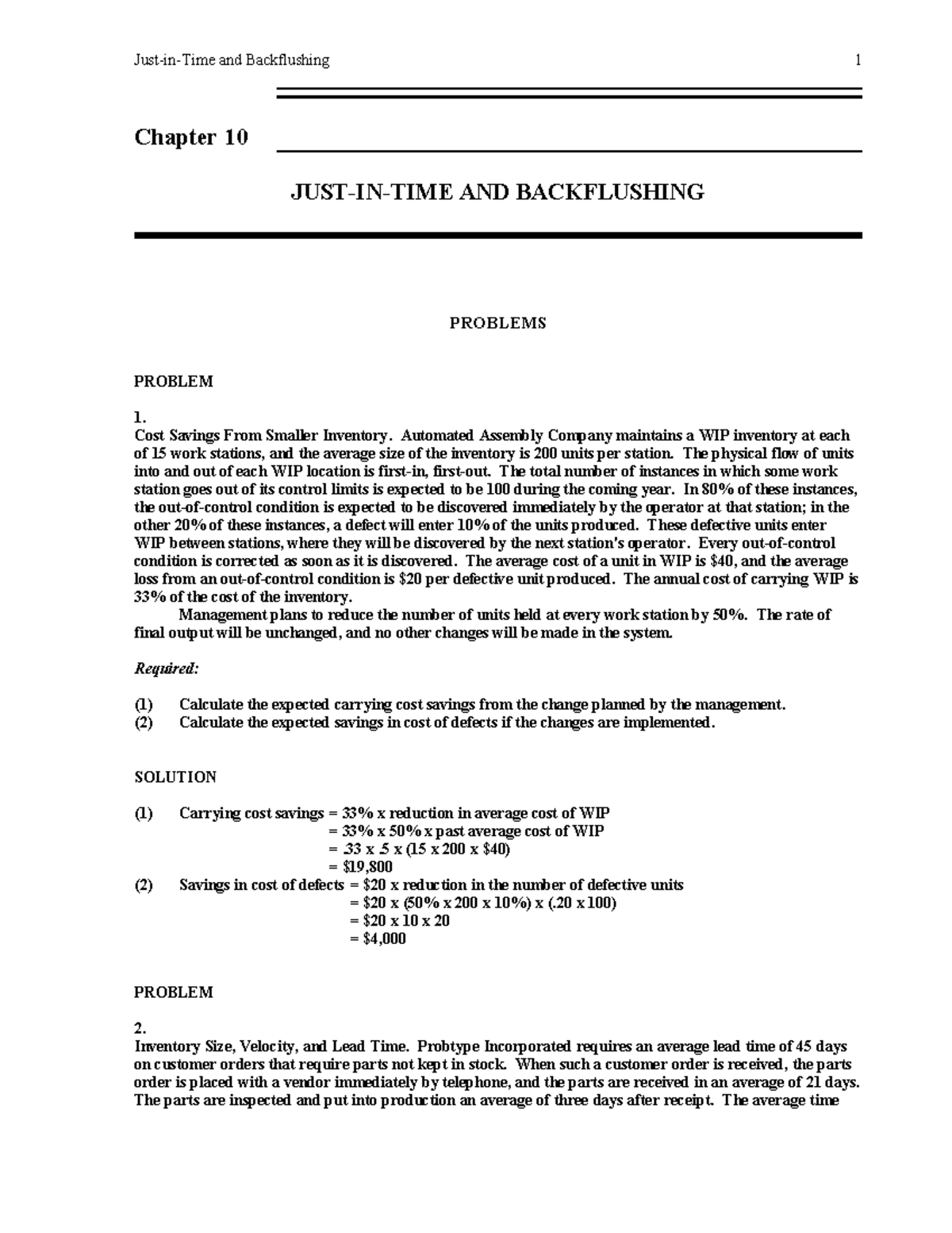 Backflushing and JIT - Just-in-Time and Backflushing 1 Chapter 10 JUST-IN-TIME AND BACKFLUSHING ...