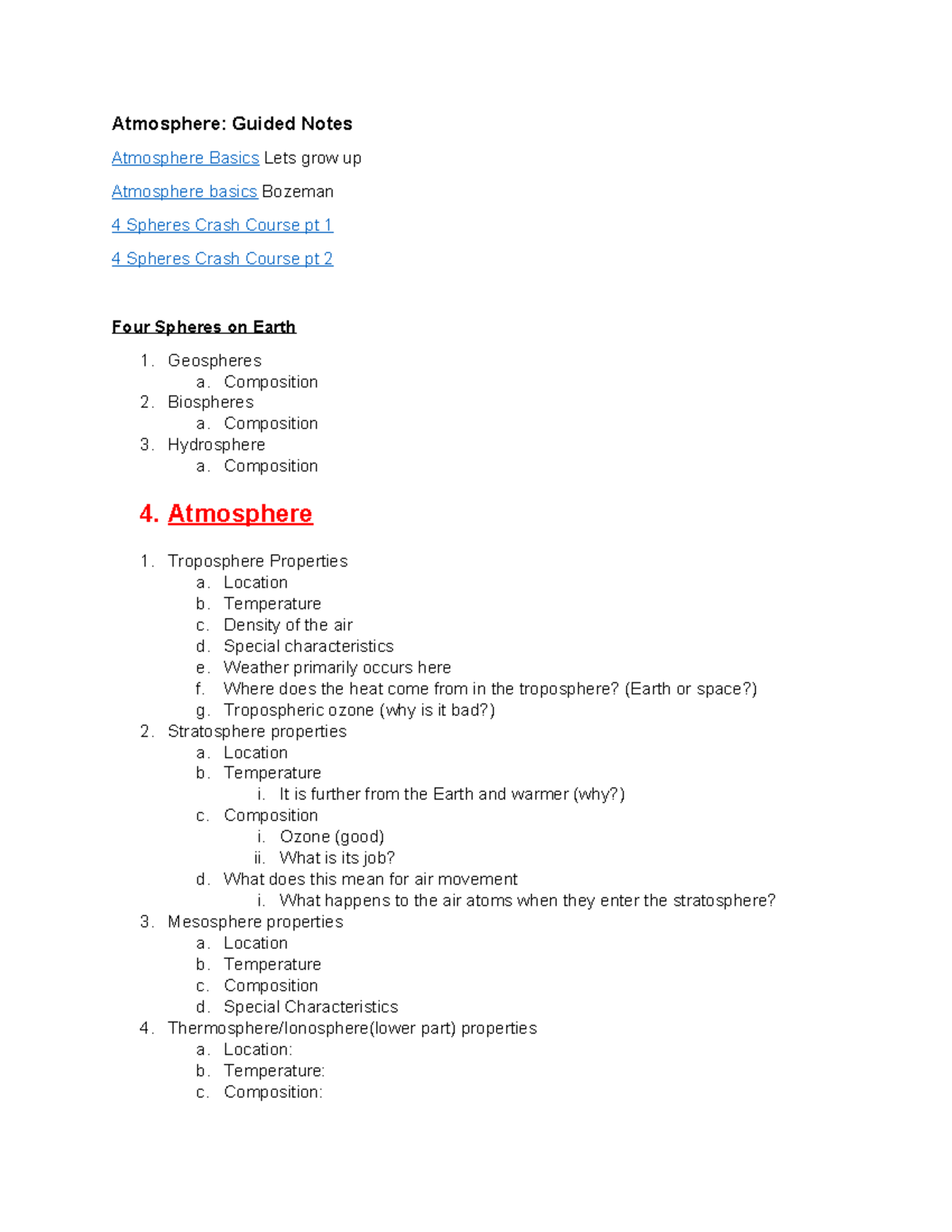 Atmosphere Guided Notes - Atmosphere: Guided Notes Atmosphere Basics ...
