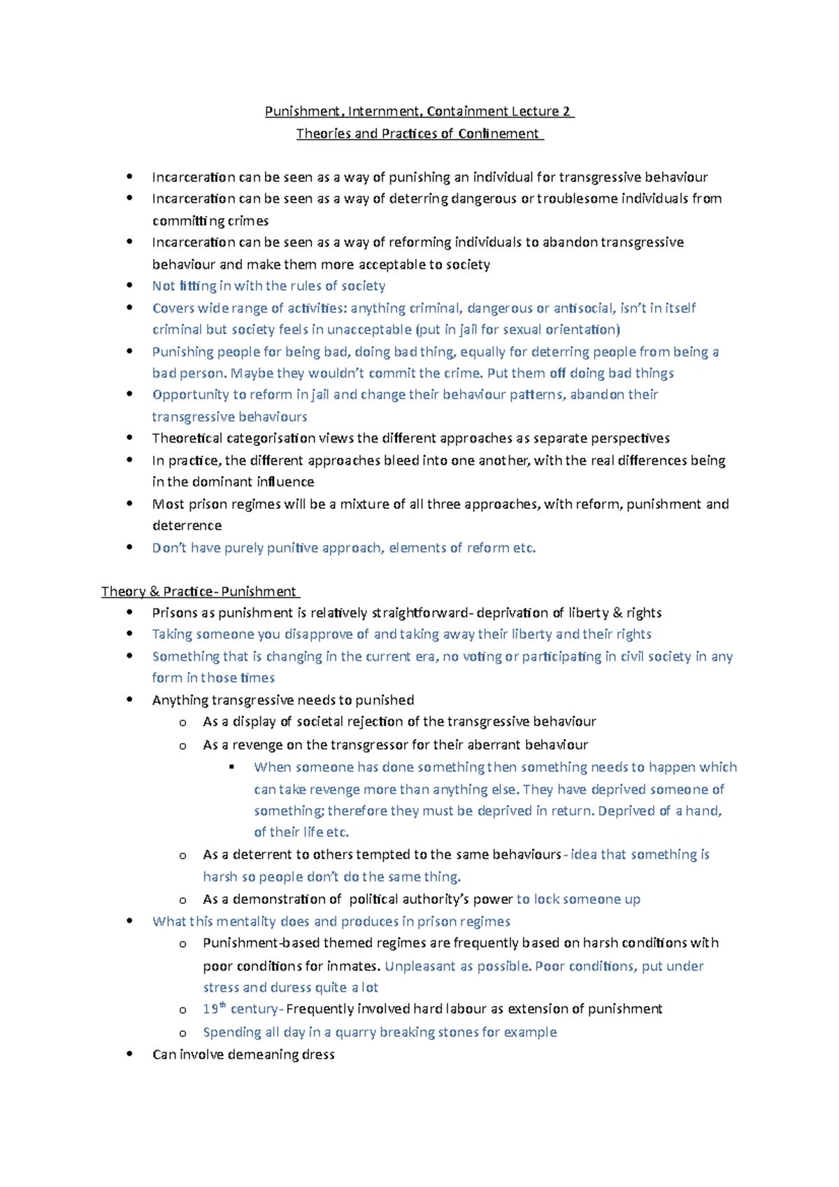 Punishment Lecture 2 - Punishment, Internment, Containment Lecture 2 ...