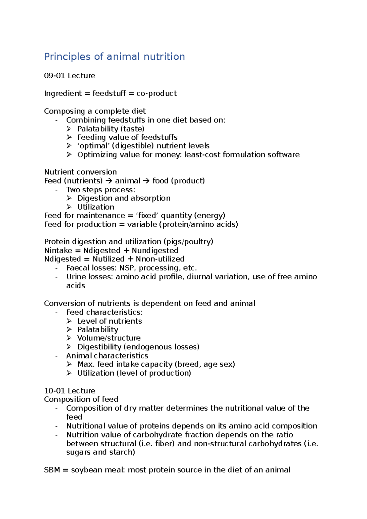 Principles of animal nutrition Lecture Notes - Principles of animal ...