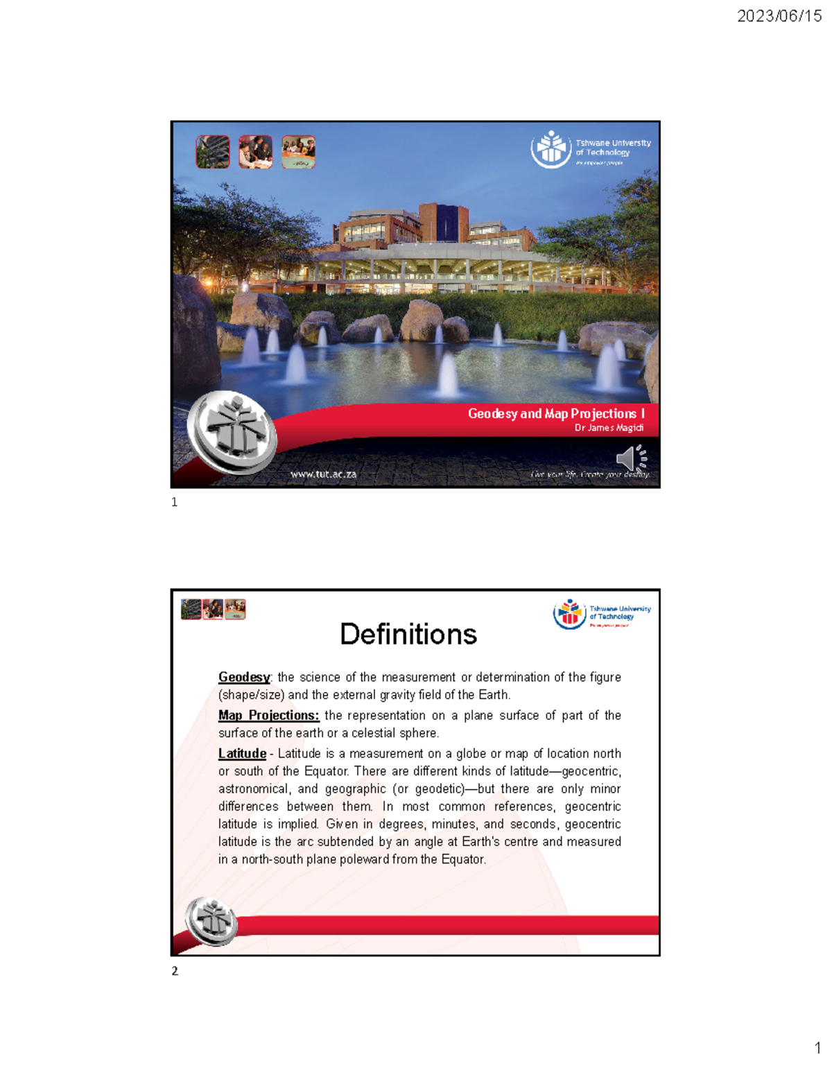 Geodesy and Map Projections Notes - Geodesy and Map Projections I Dr ...