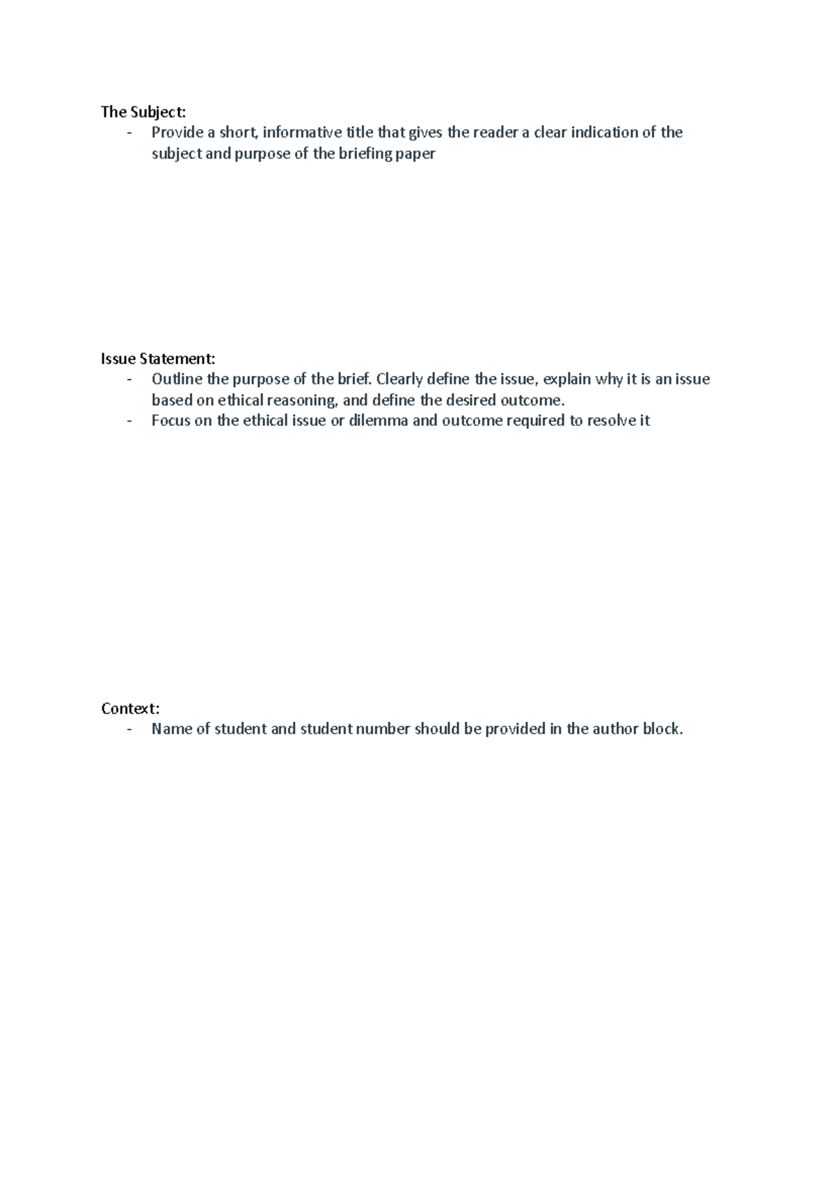 BSB250- Briefing Paper - The Subject: - Provide a short, informative ...