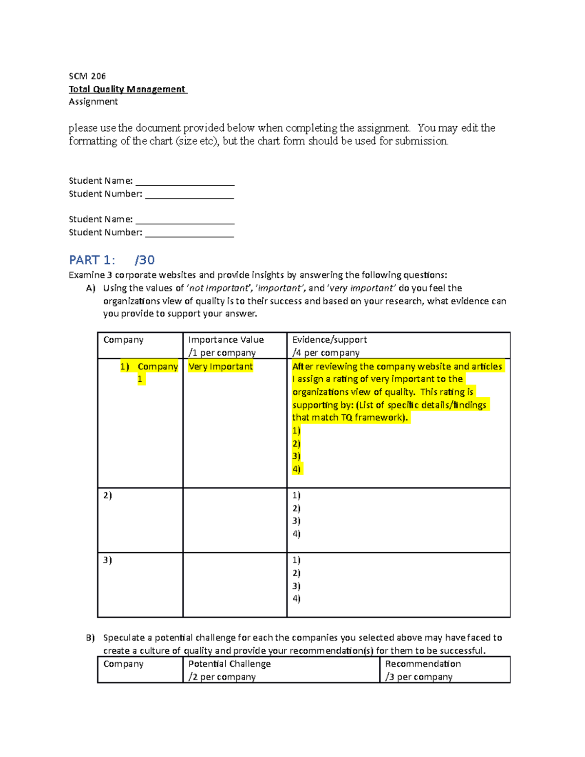 SCM 206 Assignment - Additional information Oct22 - SCM 206 Total Quality Management Assignment ...