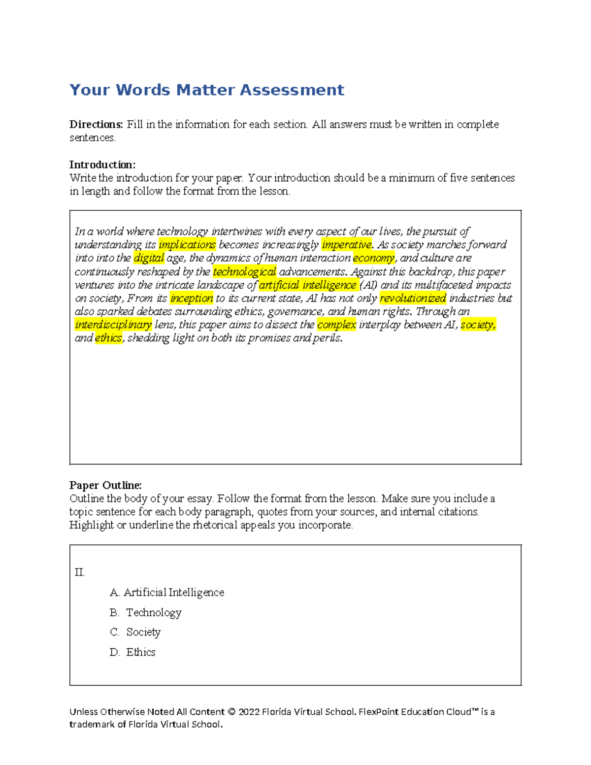 Your words matter assess rubric - Your Words Matter Assessment ...