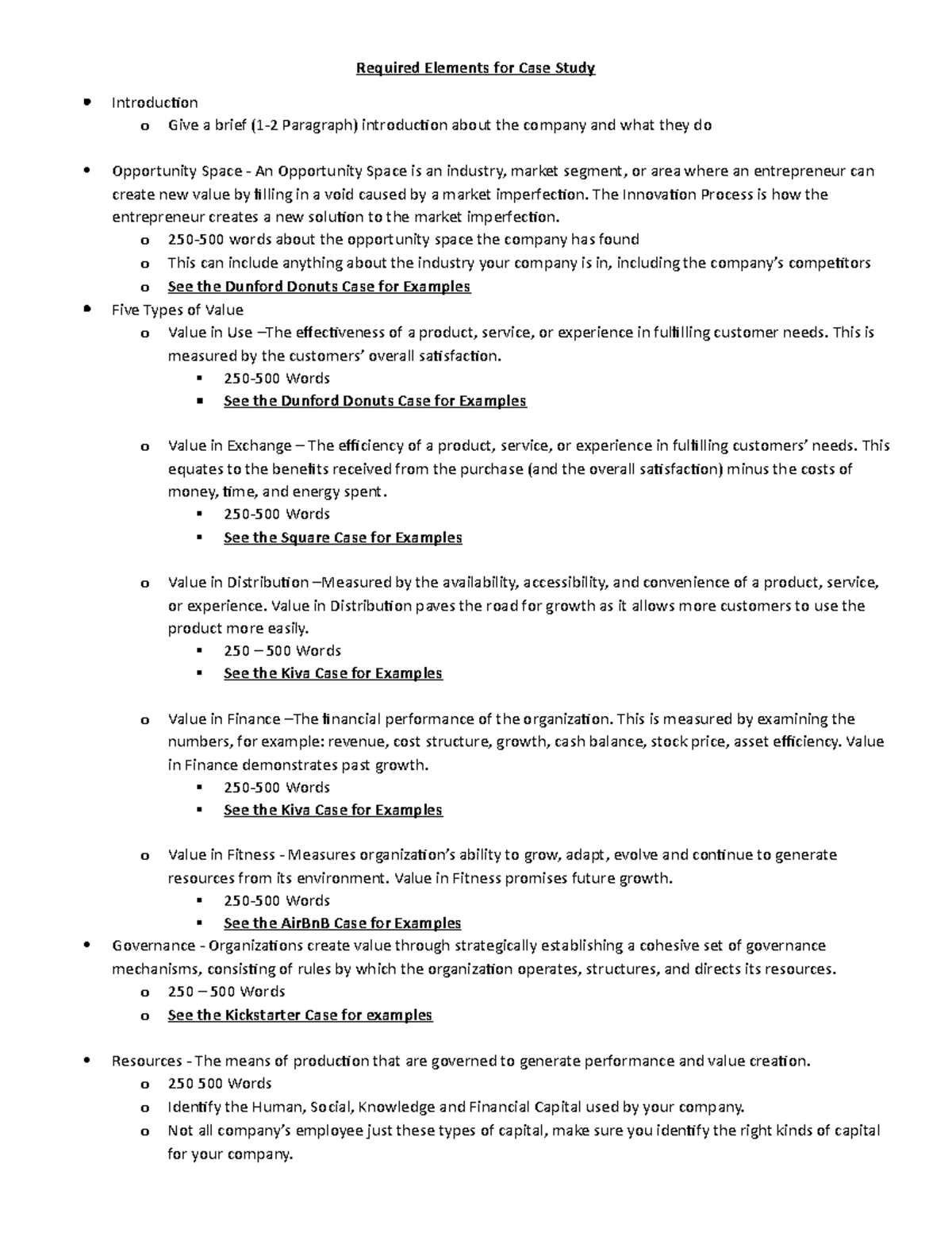 Required Elements for Case Study - Required Elements for Case Study ...