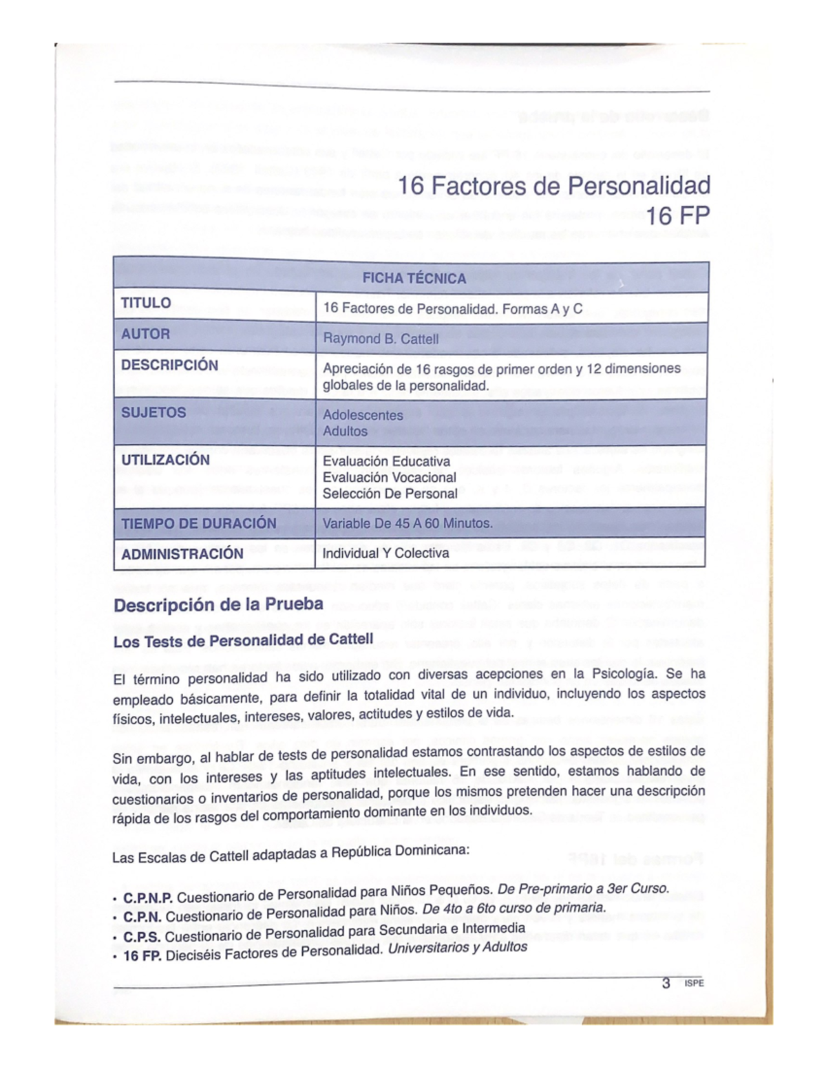 manual de la prueba 16fp -c - 16 Factores de Personalidad 16 FP FICHA TÉCNICA TITULO 16 Factores ...