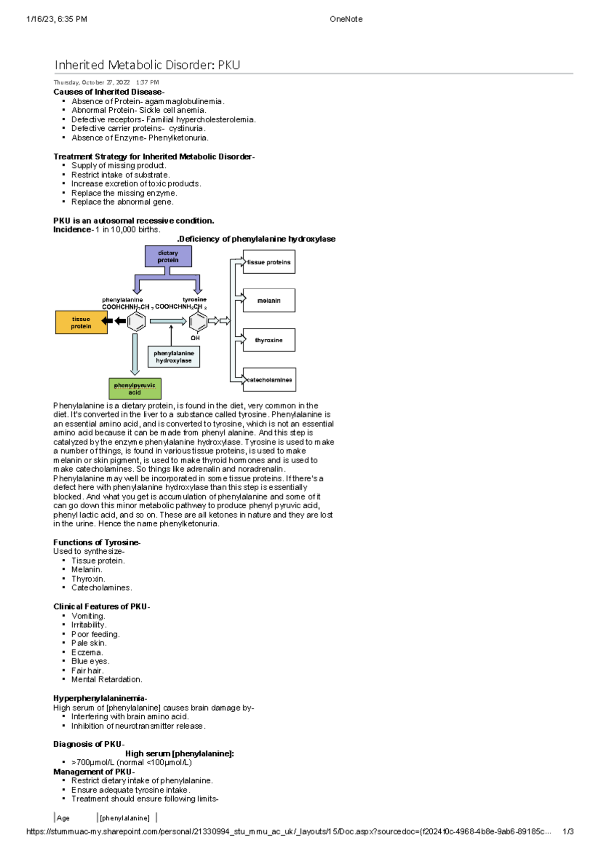 Phenylketonuria - Blood Science Lecture Week 3 - 1/16/23, 6:35 PM ...