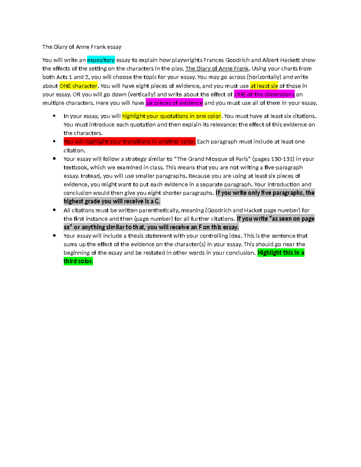 The Diary of Anne Frank essay - Using your charts from both Acts 1 and ...