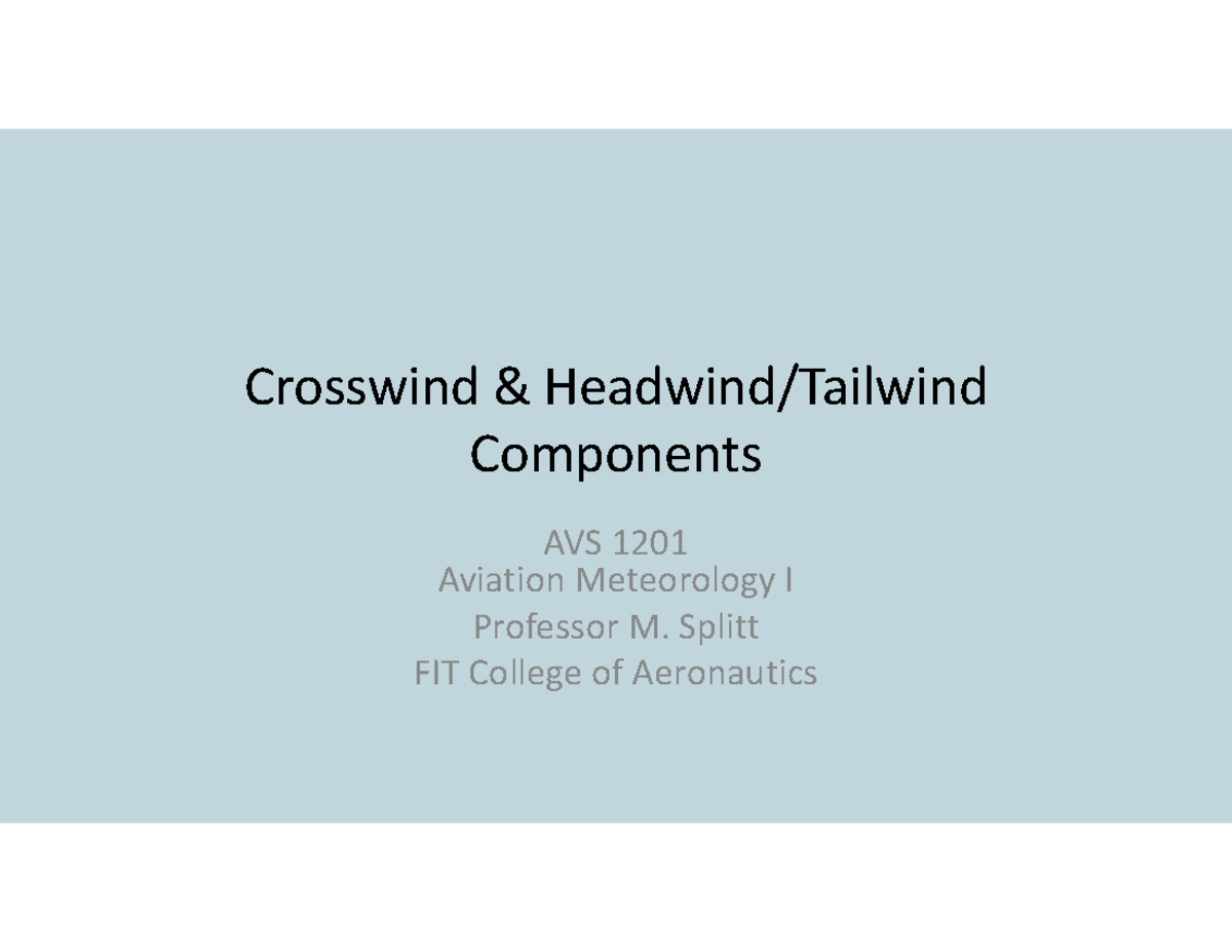 Cross, Head, Tailwind Components - Crosswind & Headwind/Tailwind Components AVS 1201 Aviation ...