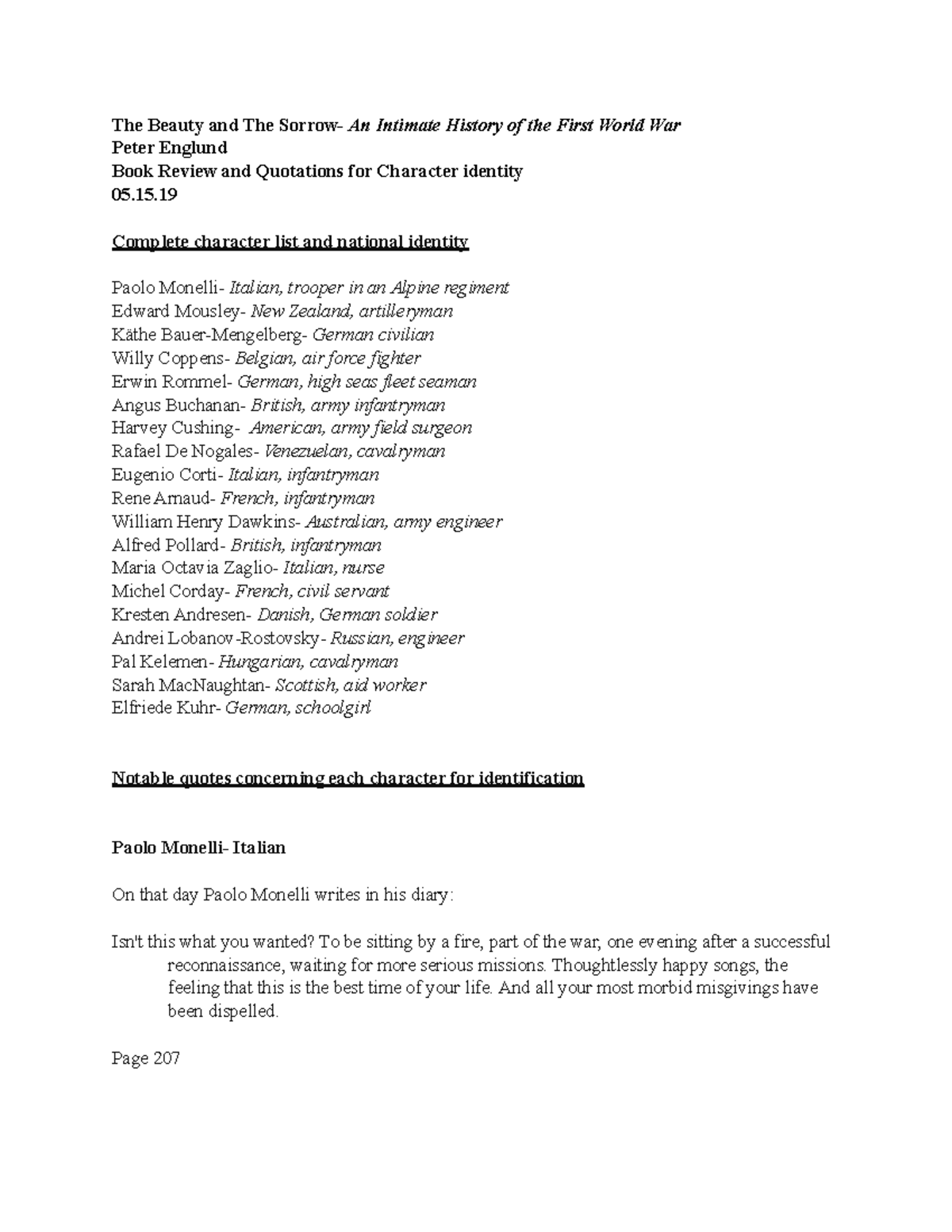 Peter Englund The Beauty and the Sorrow Characters and Quotes - The ...