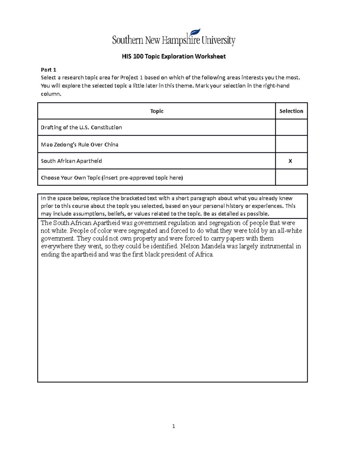 2-3 Project 1 Topic Exploration Worksheet Submission - HIS-100 - SNHU ...