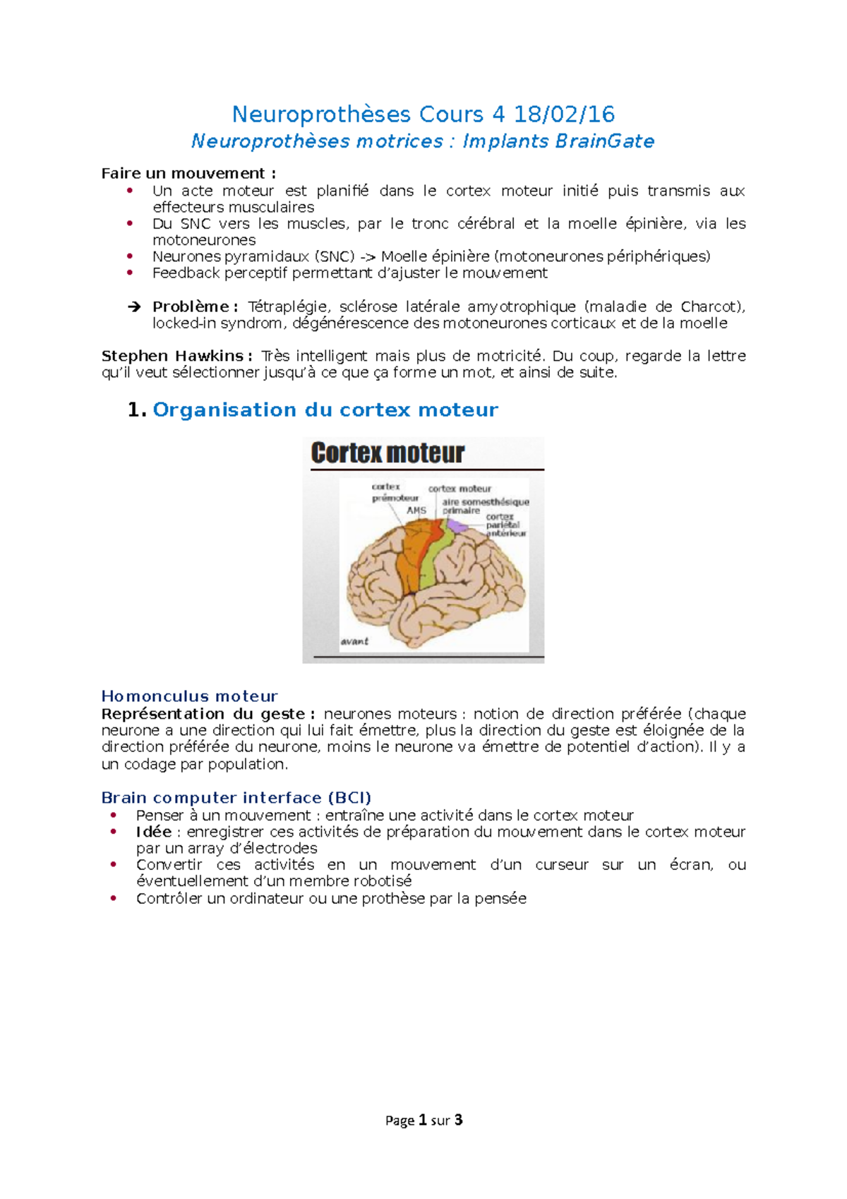 6 - Neuroprothèses motrices:Implants Brain Gate - Neuroprothèses Cours ...