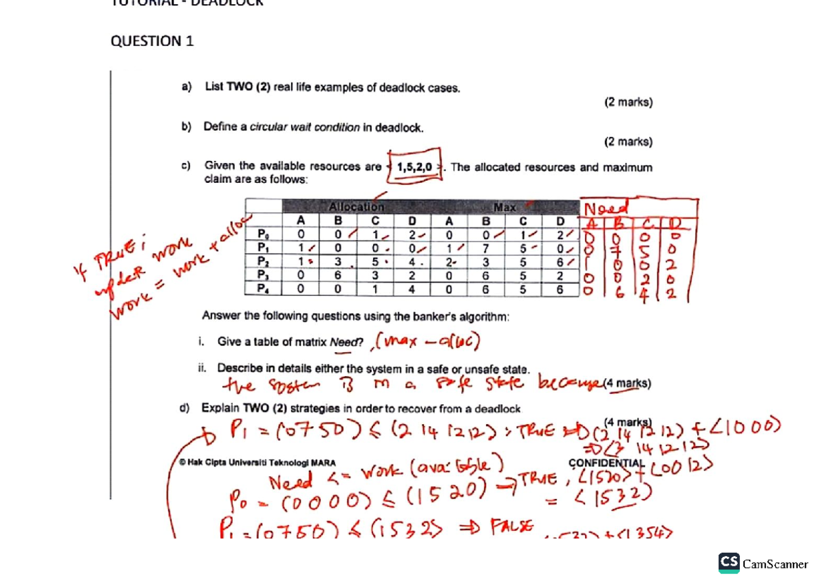 Tutorial Chapter 7 Deadlock Csc520 Operating System Question 1 A List Two 2 Real Life 