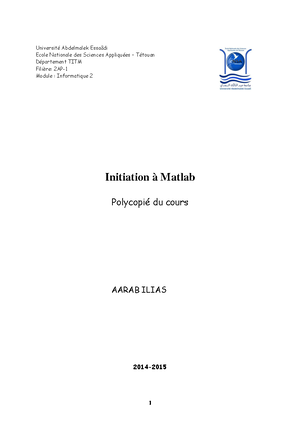Corrigé TP4 Matlab (1) - Appliquées de Tétouan- ENSA 2AP-1 – 2019/ Initiation à MATLAB TP ...