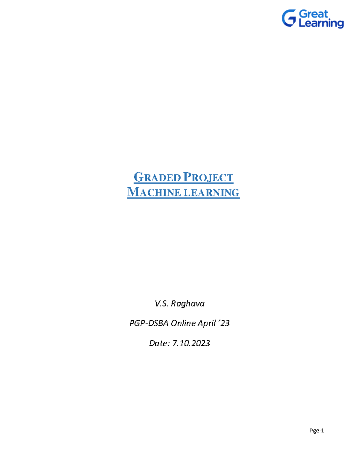 Machine learning Graded project V.S.Raghava 7 - GRADED PROJECT MACHINE ...