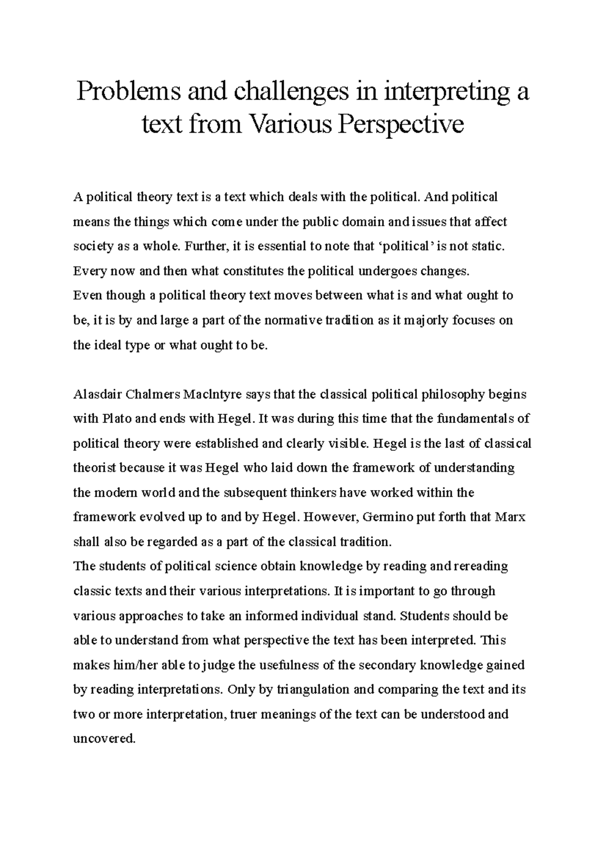 Problems and challenges in interpreting a text from Various Perspective ...