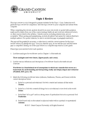 Christian World View Topic 1 Study Guide - Topic 1 Study Guide This ...