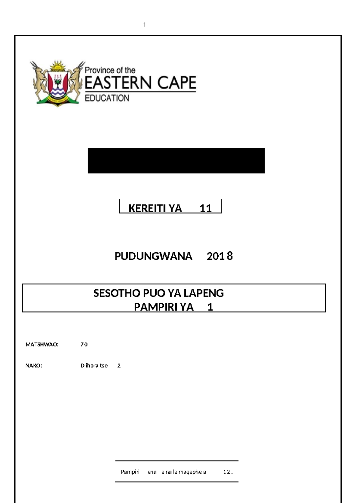 Se Sotho Fal grade 10 P1 QP - 1 NATIONAL SENIOR CERTIFICATE KEREITI YA ...