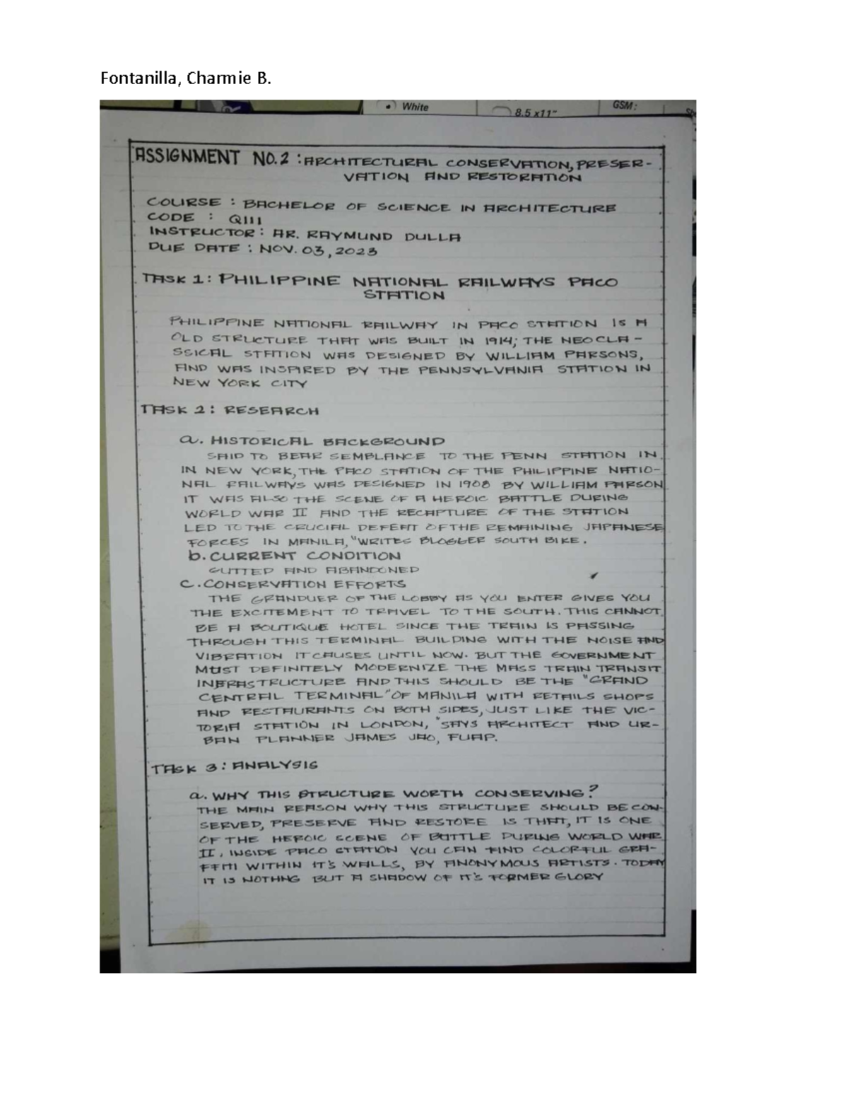 HOA Assignment No. 2 - Fontanilla, Charmie B. White GSM: ASSIGNMENT NO ARCHITECTURAL ...