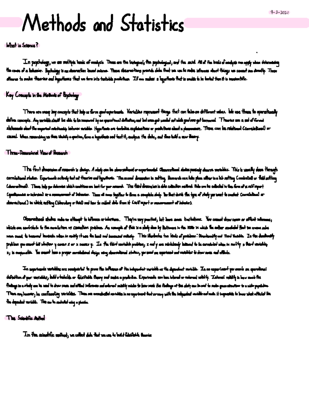 Method and Statistics - Handwritten Notes - ds and Statistics "" o ...