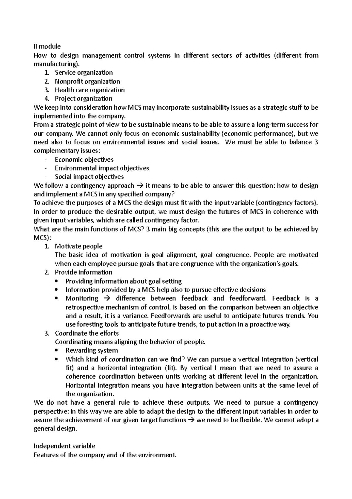 II module - II module How to design management control systems in ...