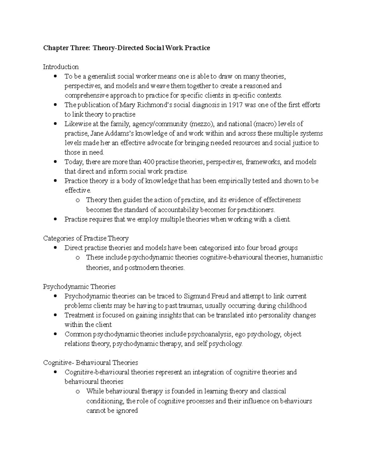 Chapter Three Theory-Directed Social Work Practice - Chapter Three ...